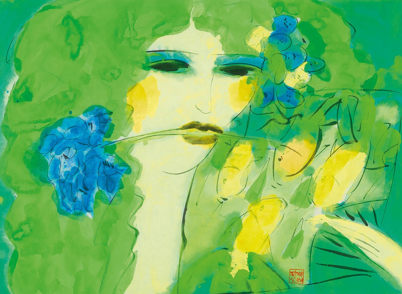 Walasse Ting | Lady with a Fan (1990s) | MutualArt