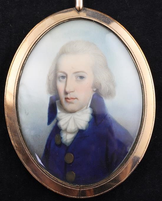 Thomas Hazlehurst | Miniature of a gentleman wearing a blue coat with ...