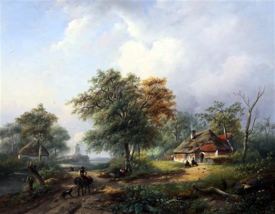 Johannes Petrus van Velzen | Figures and cottage in a river landscape ...