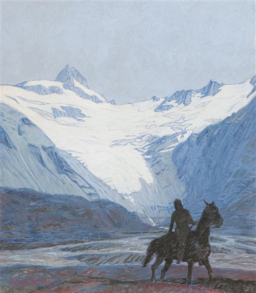 Erich Erler-Samaden | Abendlicher Gletscher mit Reiter | MutualArt