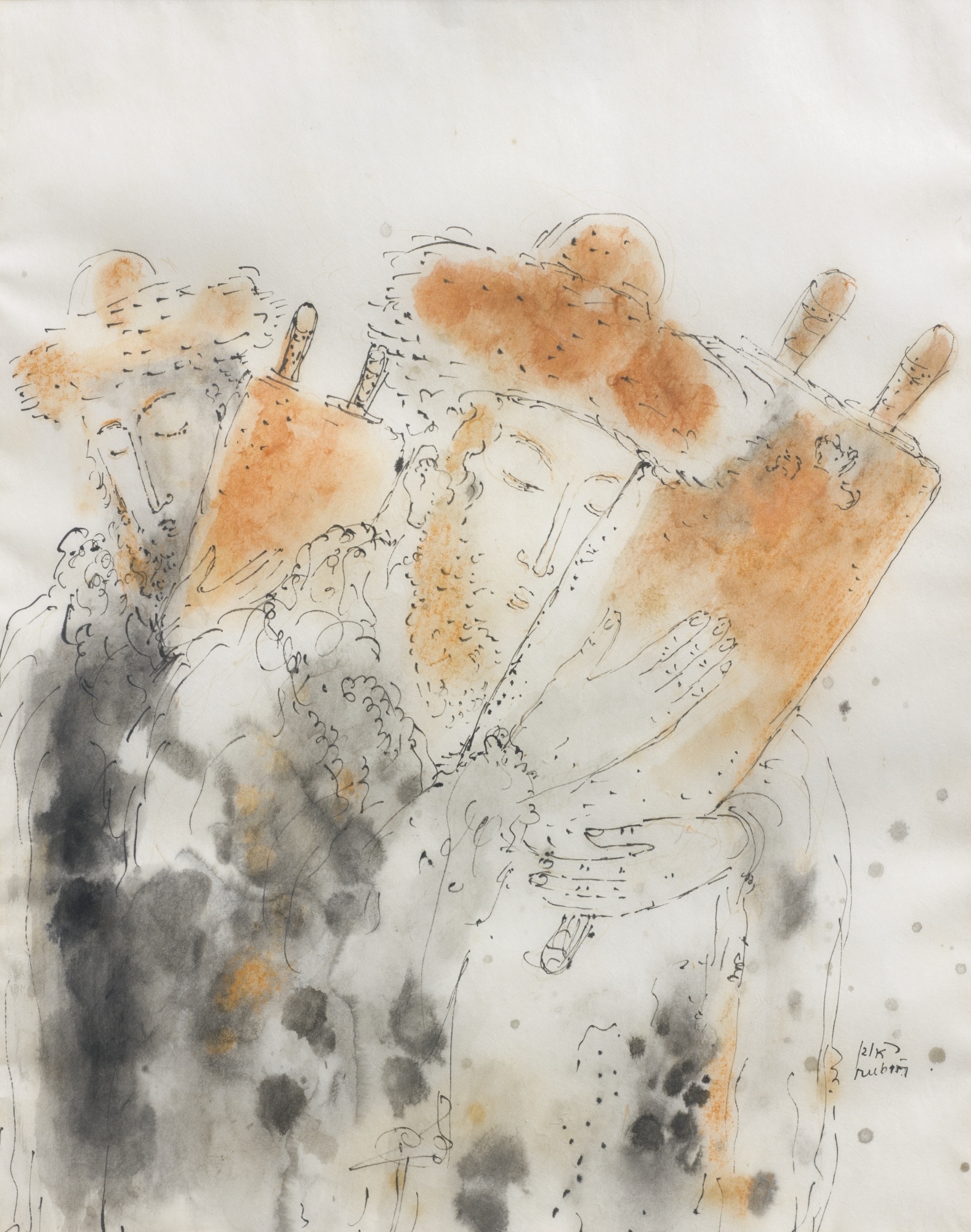 Reuven Rubin | RABBIS WITH TORAH SCROLLS | MutualArt
