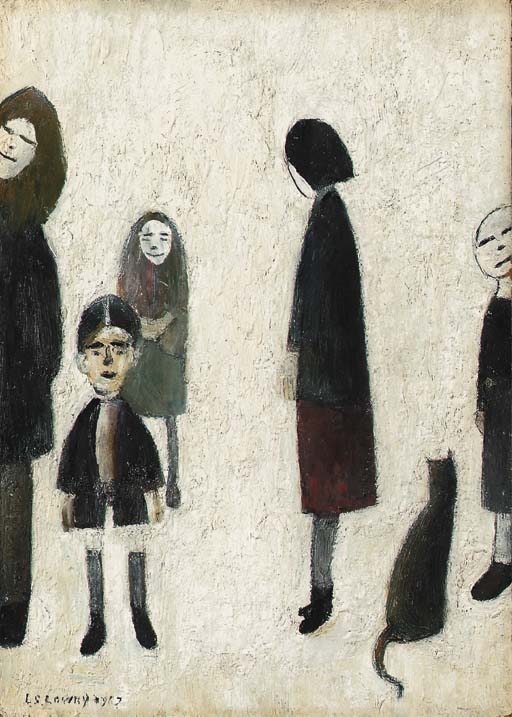 Laurence Stephen Lowry | Figures with a cat (1967) | MutualArt