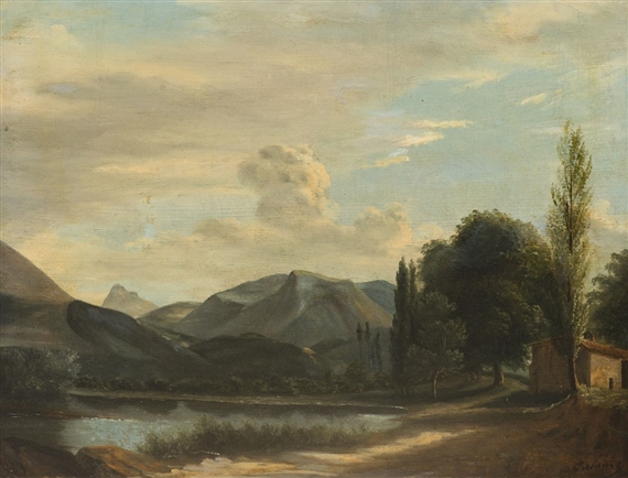 Alexandre Calame - Waldlandschaft mit zwei Figuren...