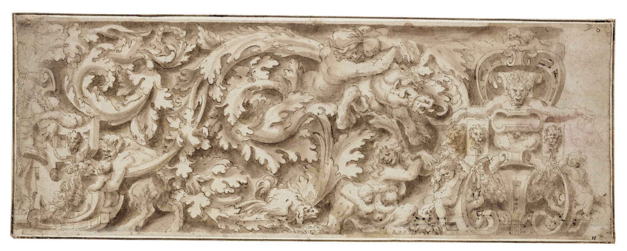 Lelio Orsi | DESIGN FOR A FRIEZE, INCLUDING SATYRS, ANIMALS AND PUTTI ...