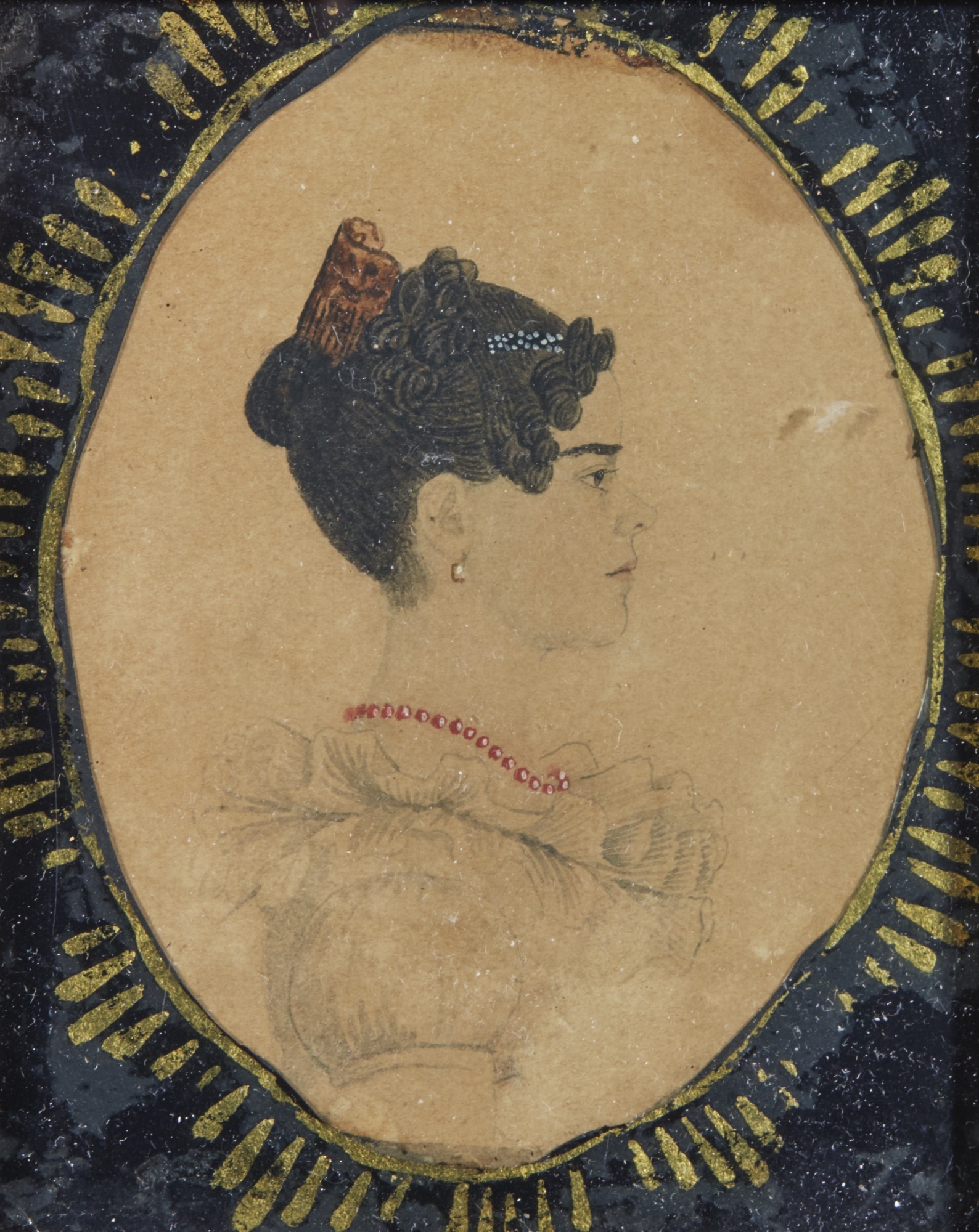 Rufus Porter | BUST LENGTH PORTRAIT OF A YOUNG LADY WEARING A RUFFLED ...