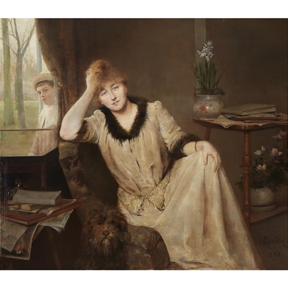 Henri Rondel | PORTRAIT OF A WOMAN IN AN ELEGANT INTERIOR (1890 ...