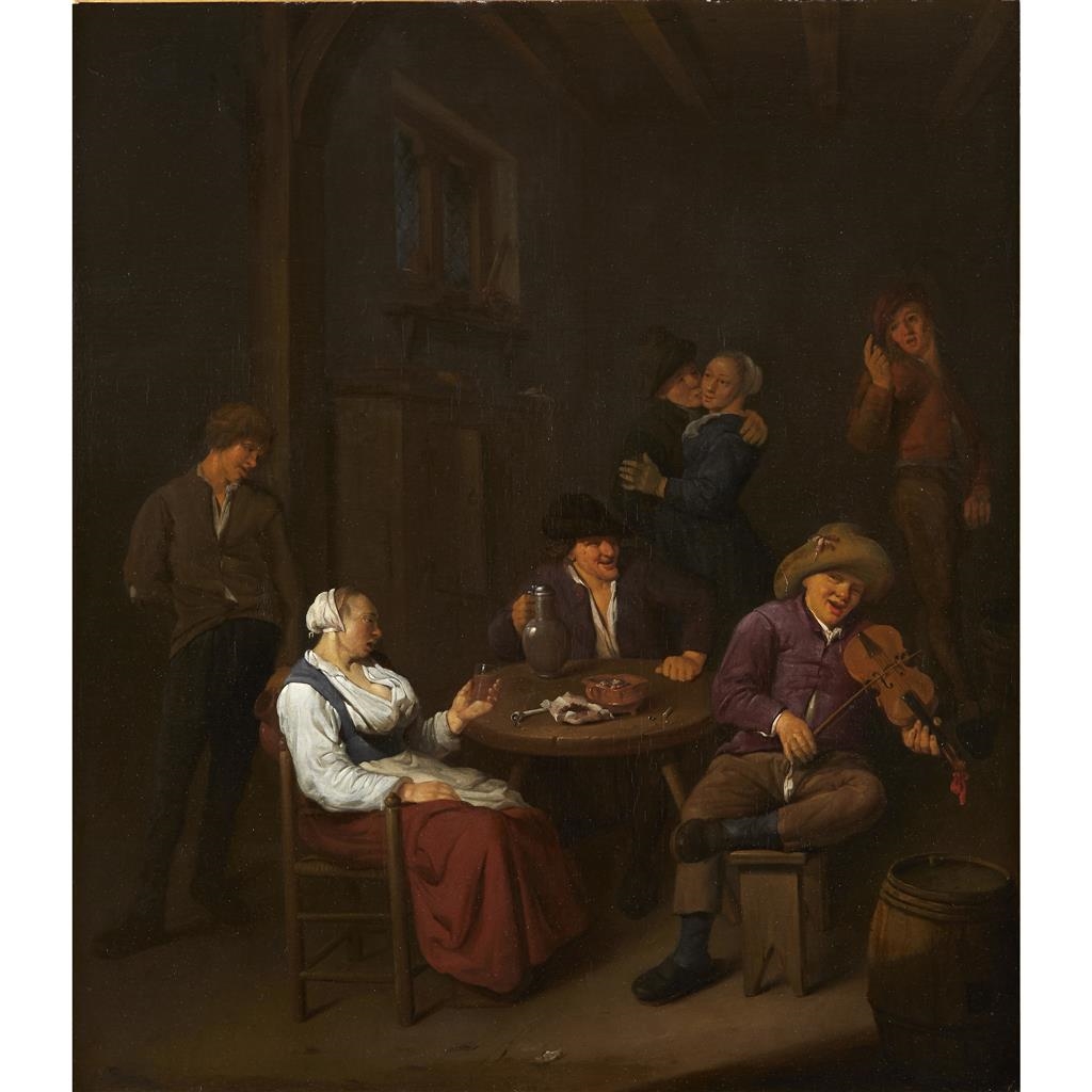 Cornelis Bega | THE INTERIOR OF A TAVERN WITH A FIDDLER AND PEASANTS ...