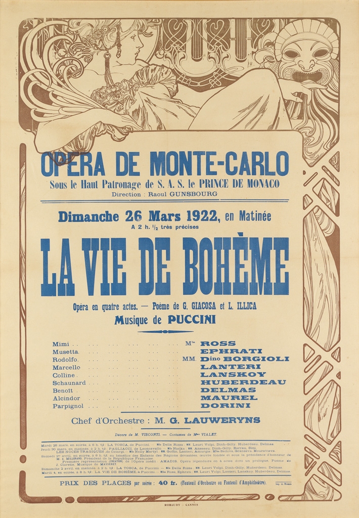 Alphonse Mucha | OPERA DE MONTE - CARLO / LA VIE DE BOHÈME (1922 ...