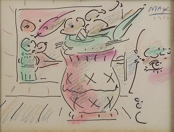 Peter Max | Still Life with Flowers and Profile of a Face (1986 ...