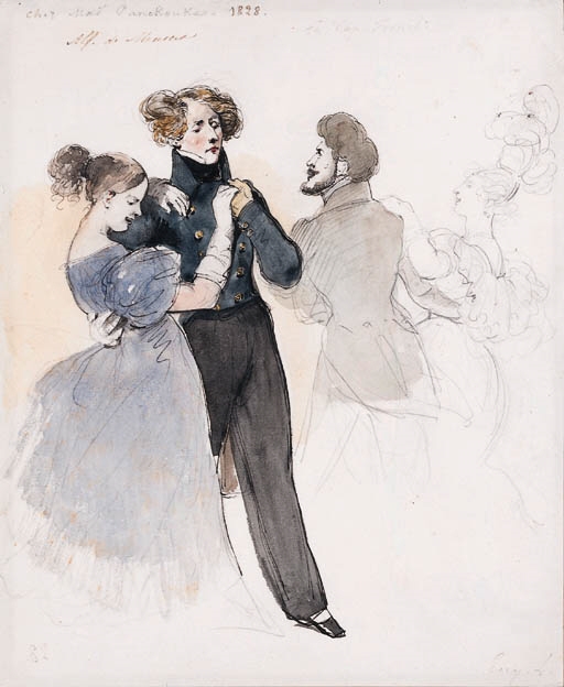 Eugène Lami | Alfred de Musset, a study; and a head study of Delacroix ...