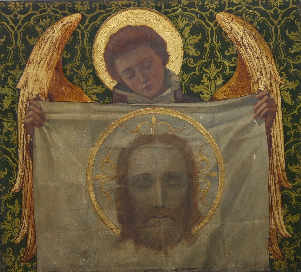 British School, 19th Century | Pre-Raphaelite angel holds the veil of ...