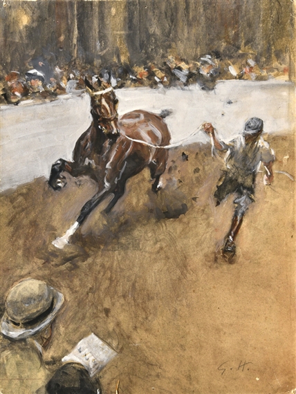 Gilbert Joseph Holiday | Jockey läuft neben seinem Pferd | MutualArt