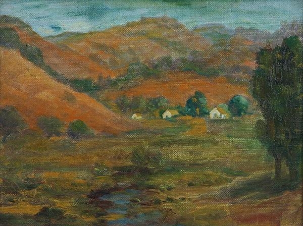 Selden Connor Gile | Landscape of Hills with Three Houses | MutualArt