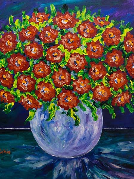 Portchie | Still Life Flowers in a Blue Vase | MutualArt