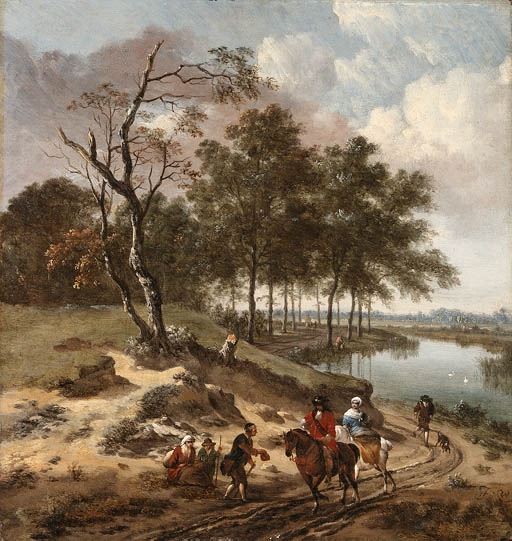 Jan Wijnants | An extensive wooded landscape with a herdsman resting by ...
