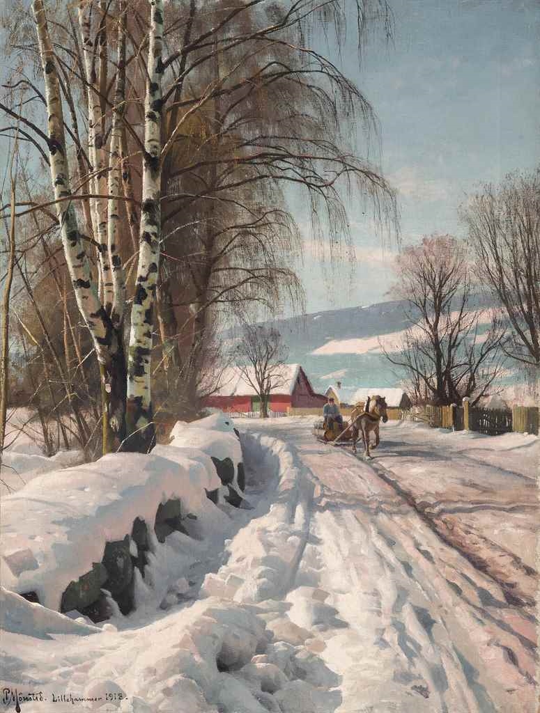 Peder Mork Monsted | A snow covered track in Lillehammer (1918) | MutualArt