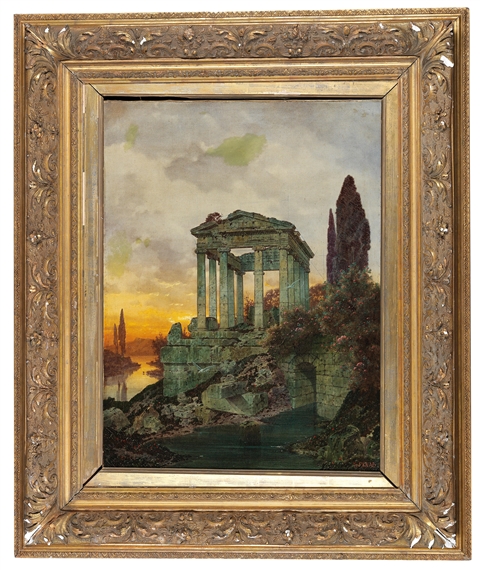 Ferdinand Knab | Southern landscape with classical ruins (1899) | MutualArt