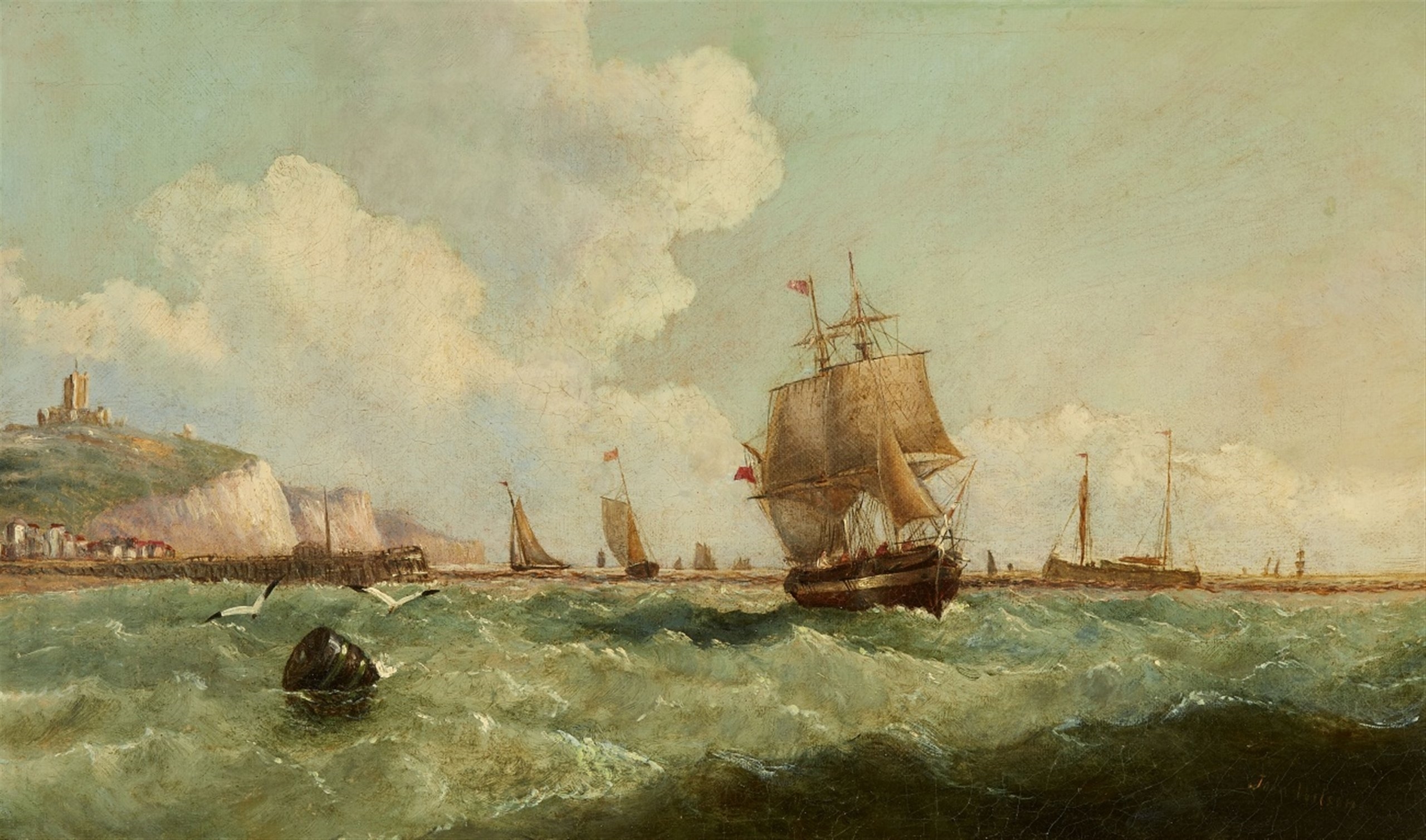 John Wilson | Sailing Ships off the Coast of Dover | MutualArt