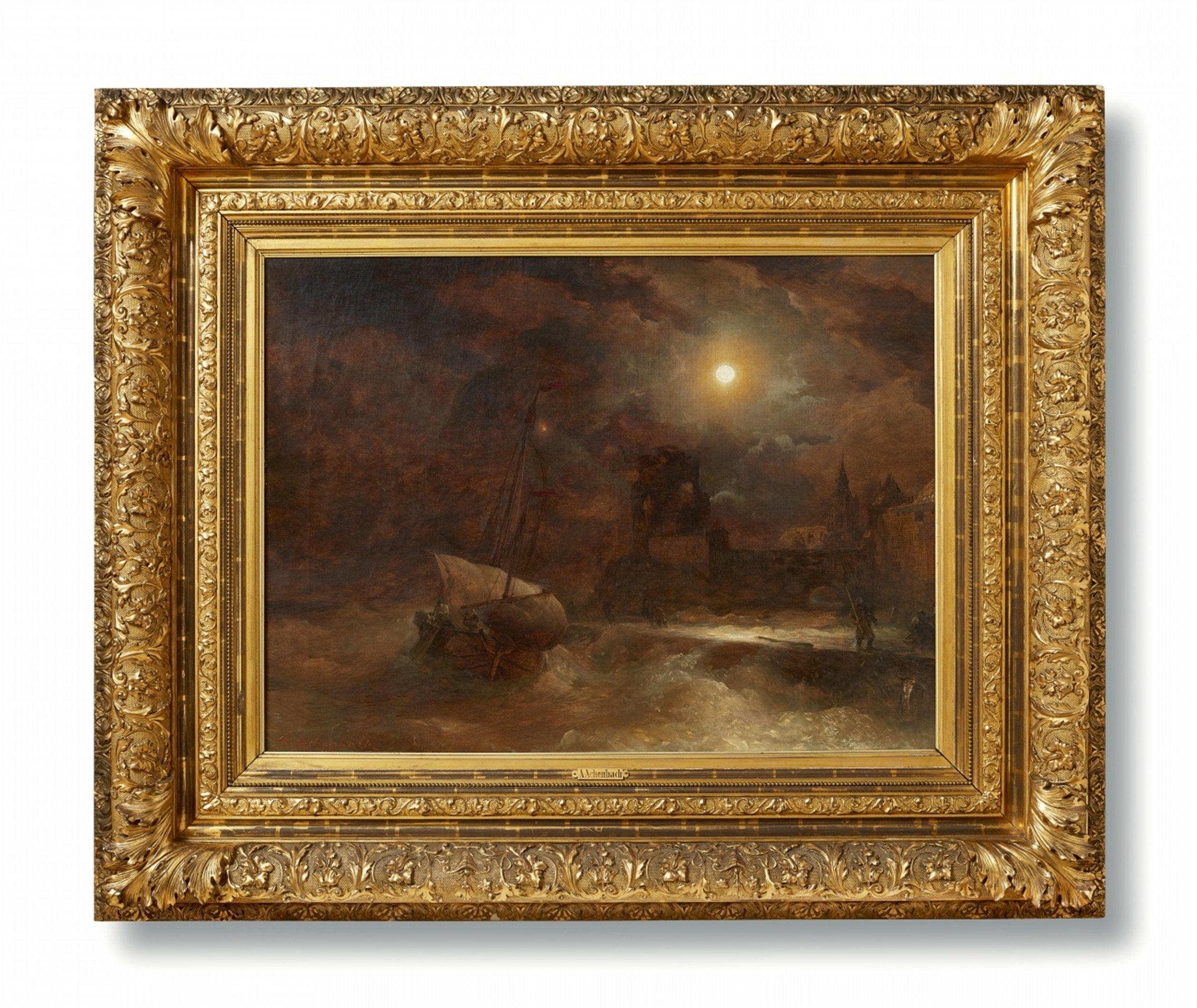 Andreas Achenbach | Coastal Landscape by Moonlight (1887) | MutualArt