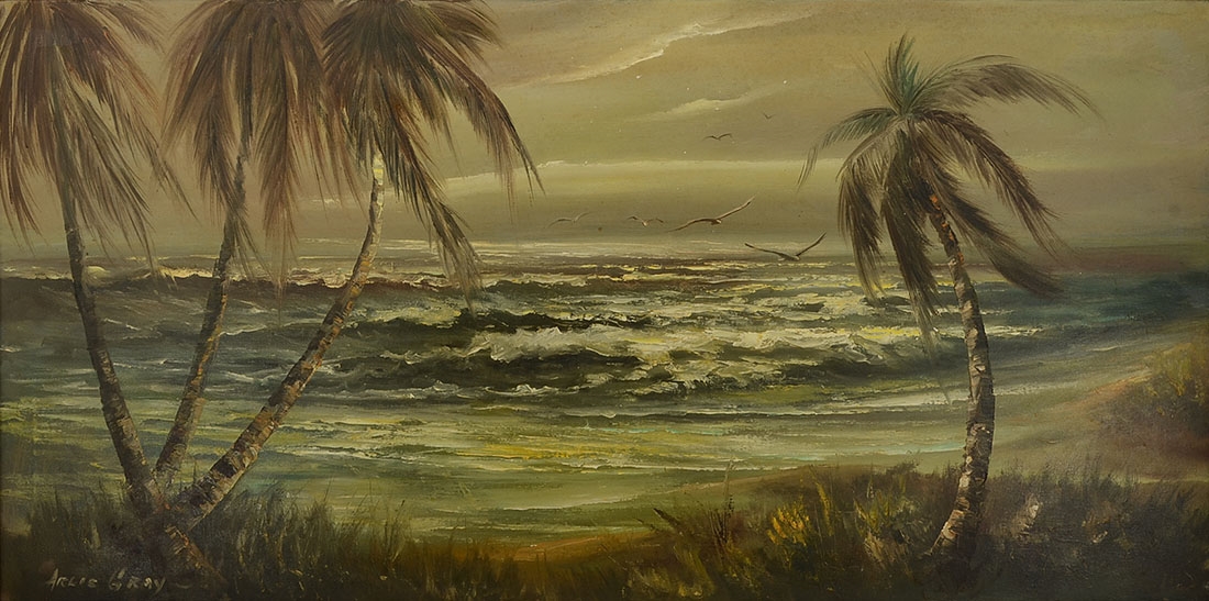 Arlie Gray | Florida coastal stormy beachfront scene with palm trees ...