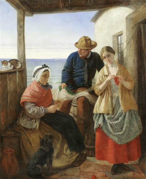 Charles Rossiter | Mending the nets (1862) | MutualArt