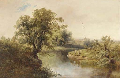 William Bidwell Henley | Angling at the bend of the river | MutualArt