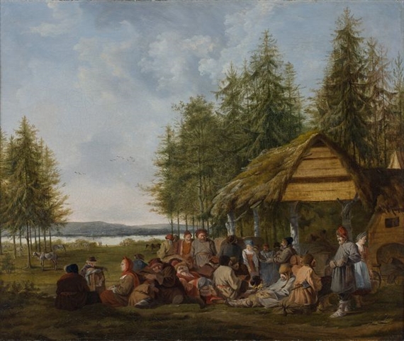 Charles Eschard | Paysans russes devant une isba | MutualArt