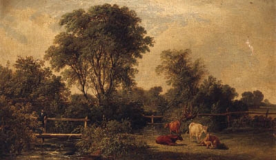 John Frederick Tennant | A WOODED RIVER LANDSCAPE, WITH A GENTLEMAN ON ...