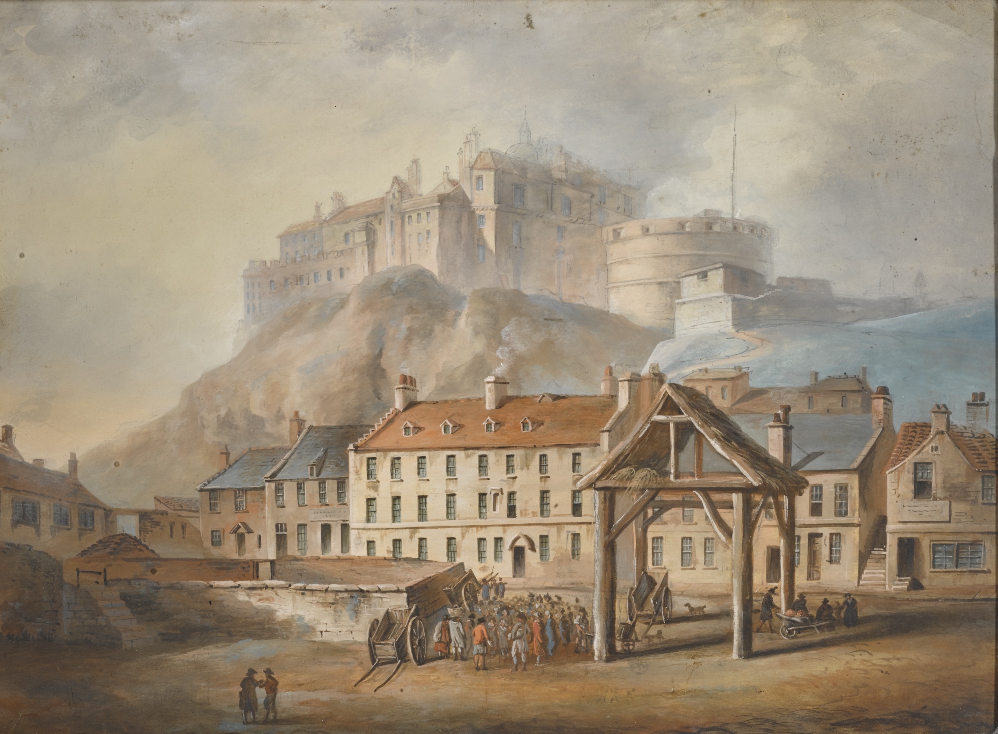 John Claude Nattes | VIEW OF EDINBURGH CASTLE FROM THE GRASS MARKET ...