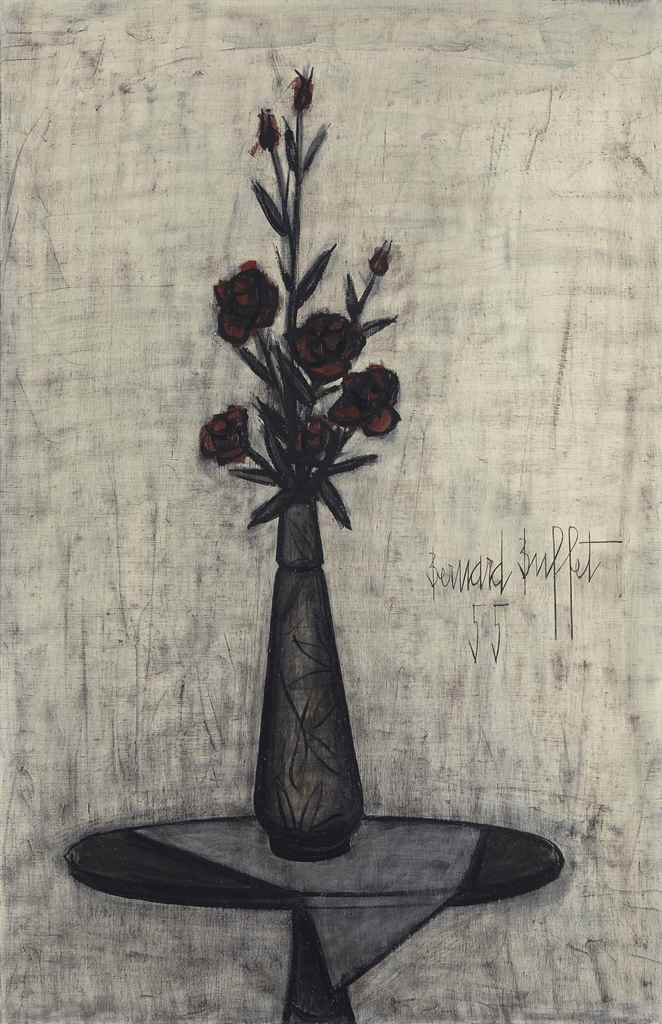 Bernard Buffet | Roses dans un Vase de Gallé (1955) | MutualArt