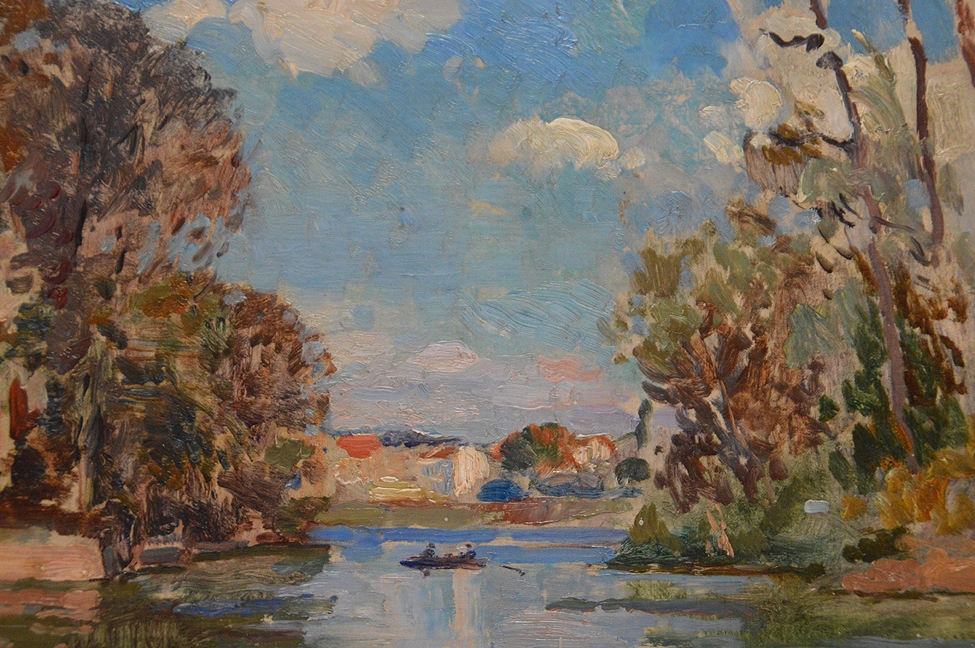 Albert Pinot | Landscape with tree's water & a small row boat | MutualArt