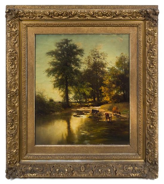 Arthur Parton | Landscape with Cows in Stream | MutualArt