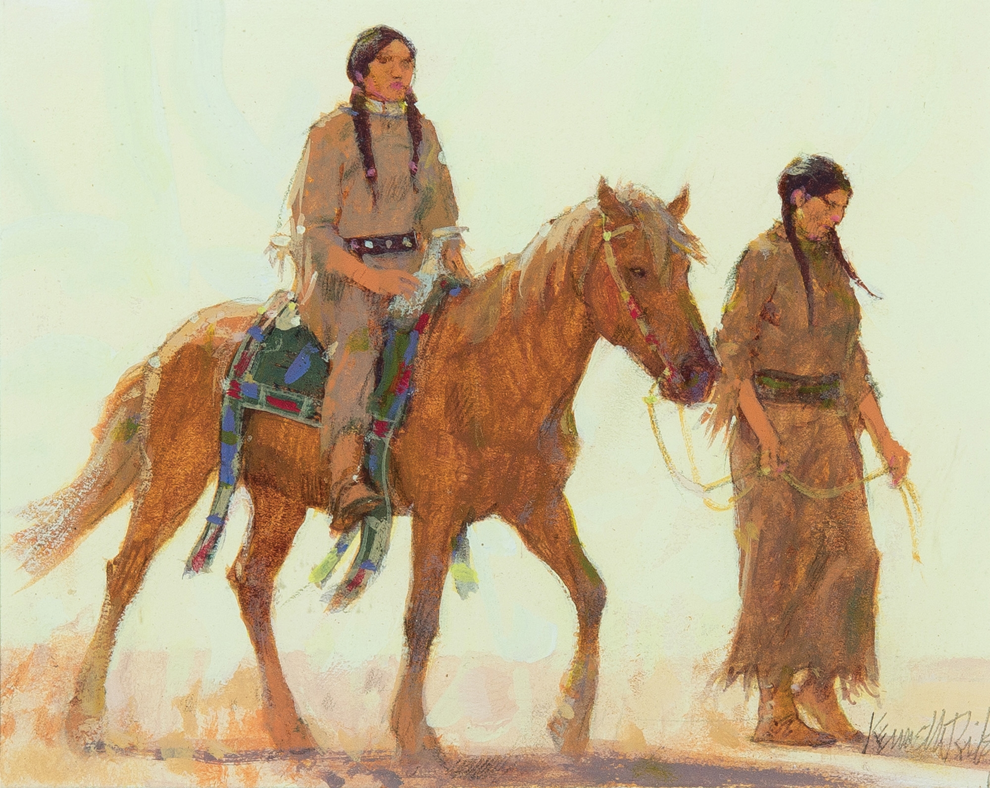 Kenneth Riley | Apache man and white horse (1992) | MutualArt