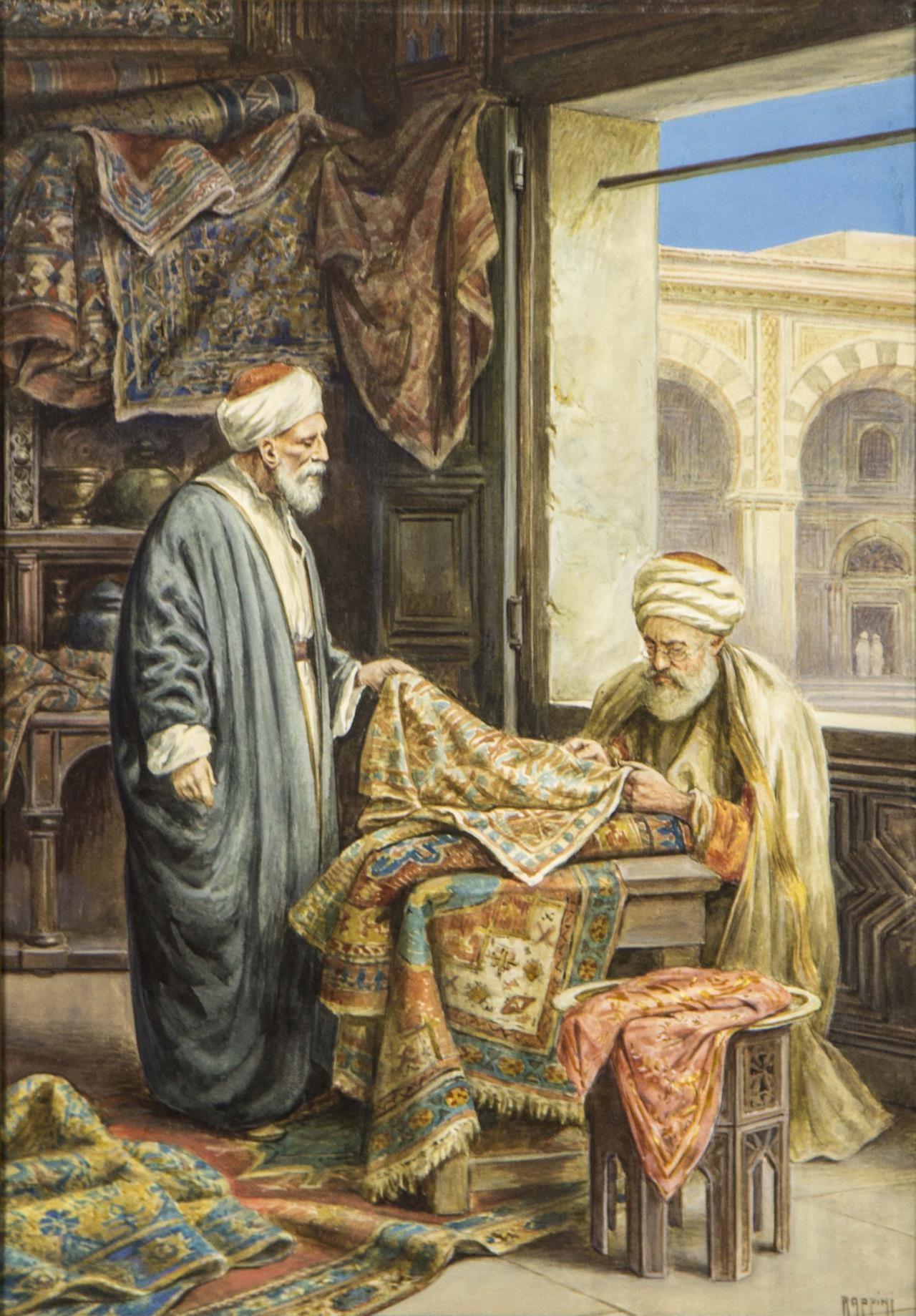 Vittorio Rappini | Arab merchants; A mosque, Cairo; A sunlit alley ...