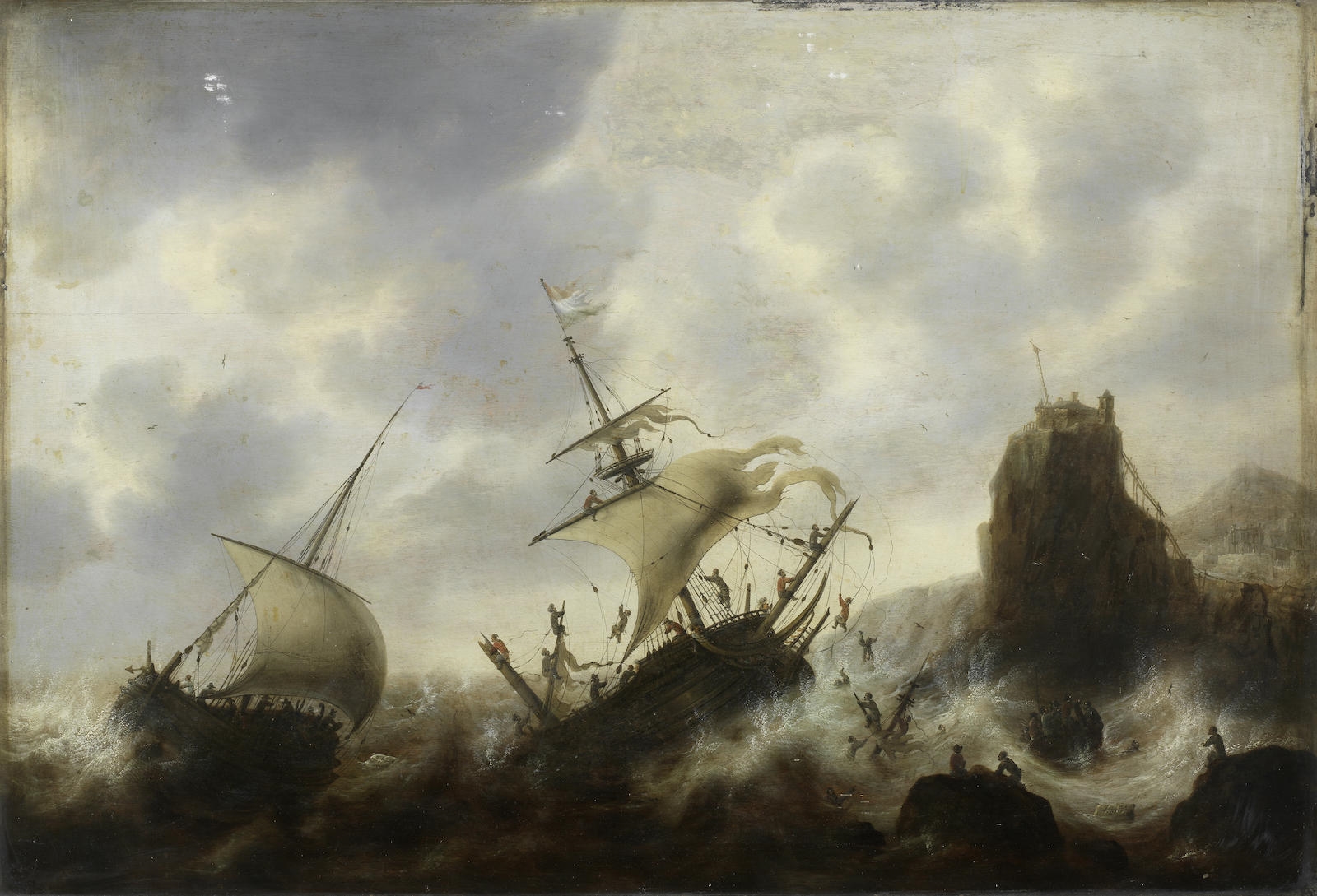 Jacob Adriaensz. Bellevois | Ships Foundering in Rough Seas Off a Rocky ...