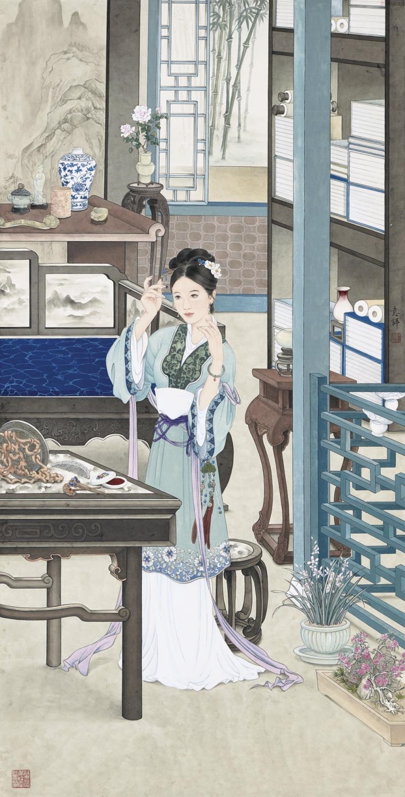 Wang Yiping | LADY GROOMING IN THE MORNING | MutualArt