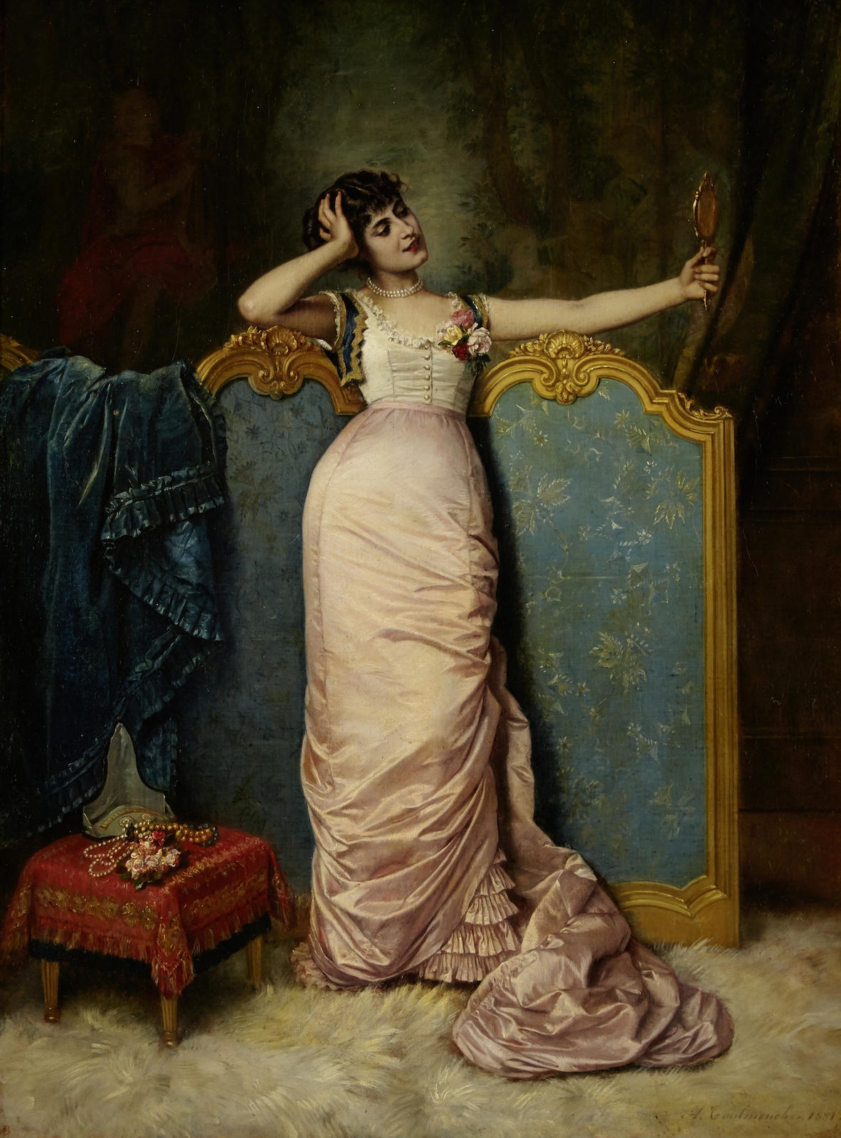 Auguste Toulmouche | Admiring her looks (1881) | MutualArt