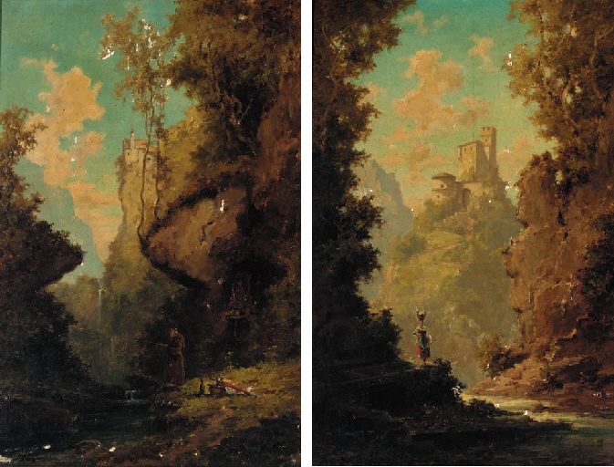 Willy Moralt | 2 Works: A monk fishing in a gorge; and a Woman on a ...