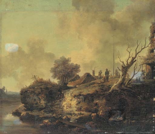 Jean-Baptiste Le Prince | A river landscape with sportsman shooting at ...