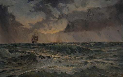 Wladyslaw Stachowski | A two-masted barque in choppy waters | MutualArt