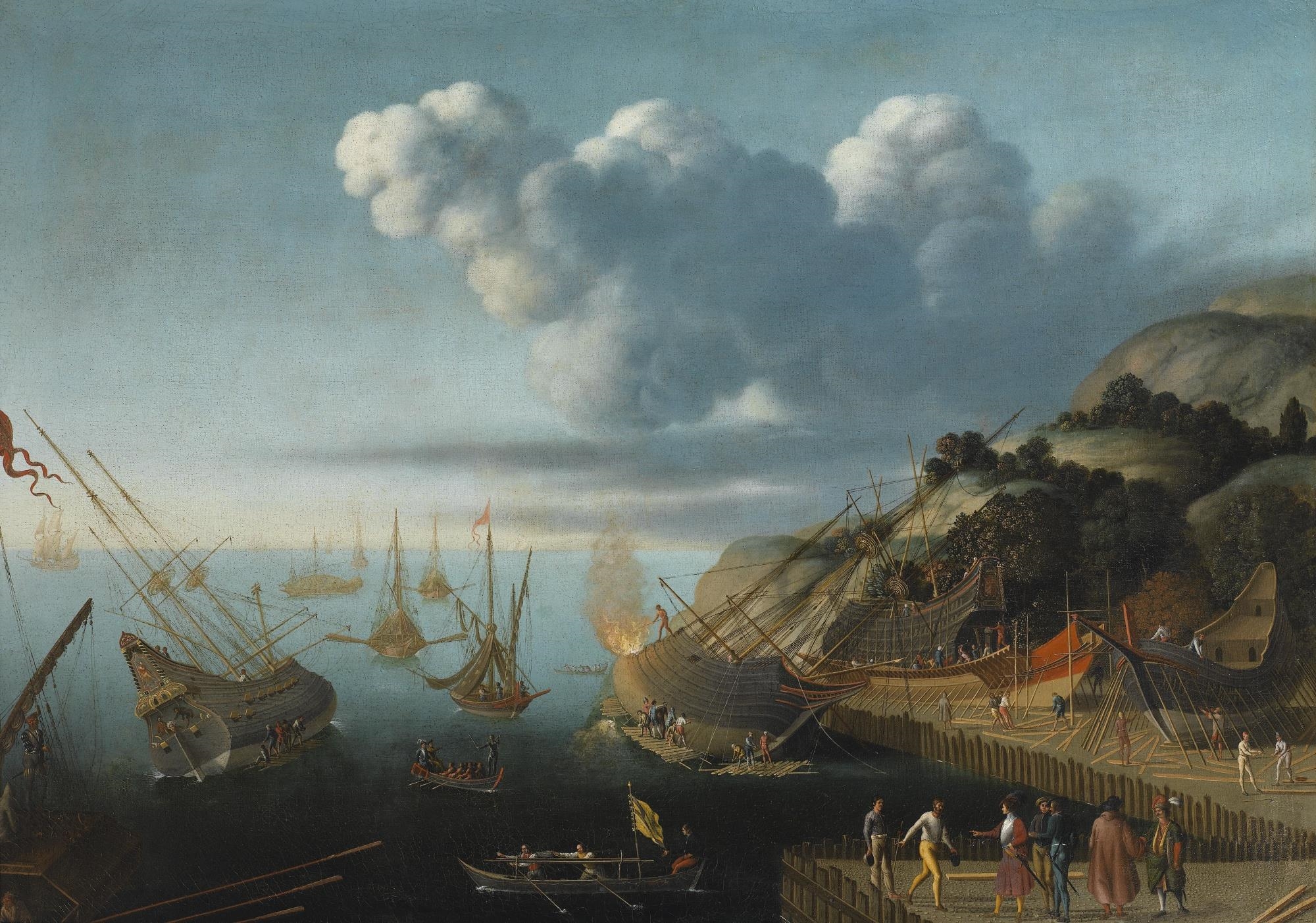 Agostino Tassi | VIEW OF SHIPYARD ON THE MEDITERRANEAN SEA | MutualArt