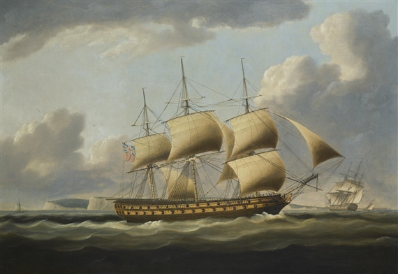 Thomas Buttersworth | A ROYAL NAVY FOURTH-RATE SHIP OF THE LINE HEADING ...