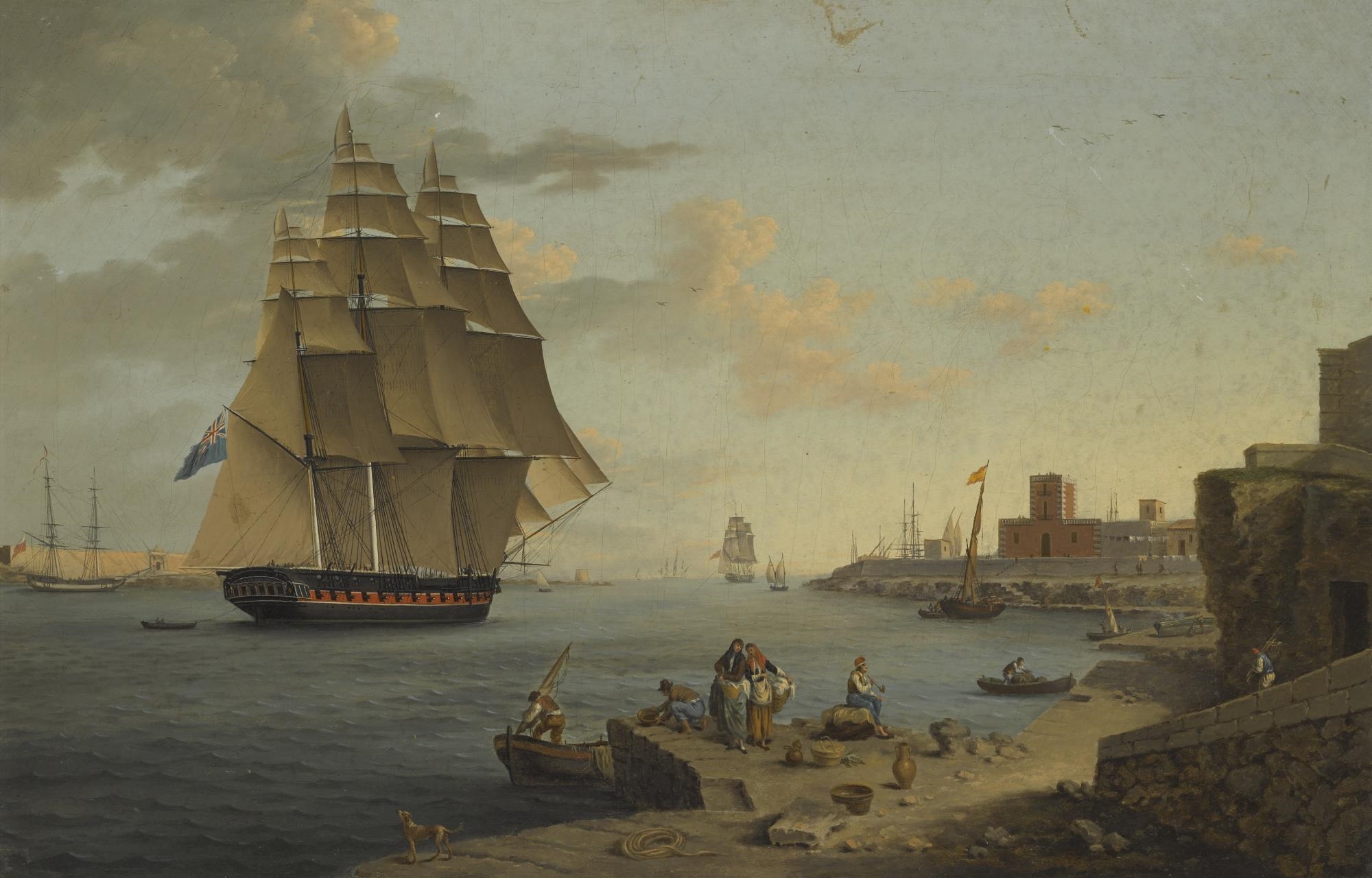 Anton Schranz | A large 52-gun British frigate lying at anchor in Port ...