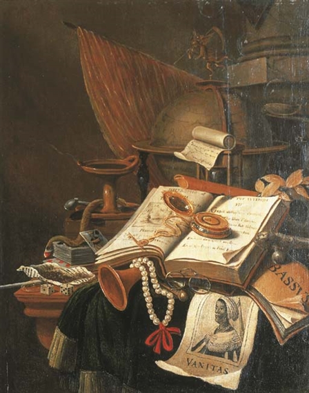 Edwaert Collier | A Vanitas still life with an open book, a watch, a ...