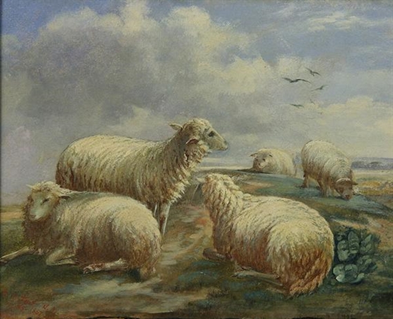 Arthur Fitzwilliam Tait | Sheep in a Meadow (1887) | MutualArt