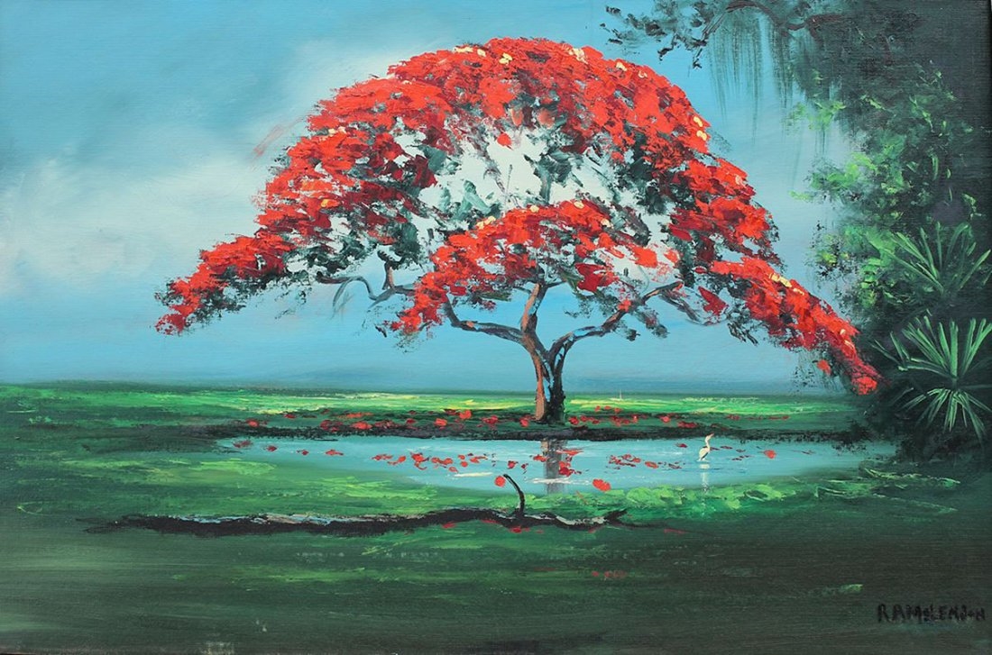 Roy McLendon | Florida Highwaymen Royal Poinciana at small ponds edge ...