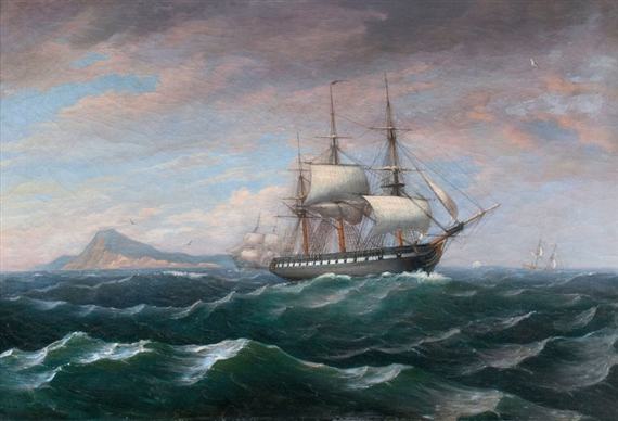 Daniel Herman Anton Melbye | A Frigate off Gibraltar (Circa 1840 ...