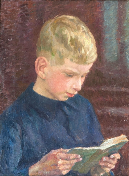 Ernst Wilhelm Eitner | Alexander Eitner reading (Circa 1920) | MutualArt