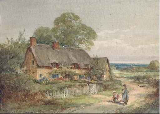 Henry John Sylvester Stannard | A thatched cottage with a well by a ...