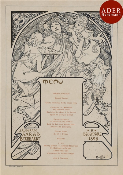 Alphonse Mucha | Menu pour la Journée Sarah Bernhardt, 9 décembre 1896 ...